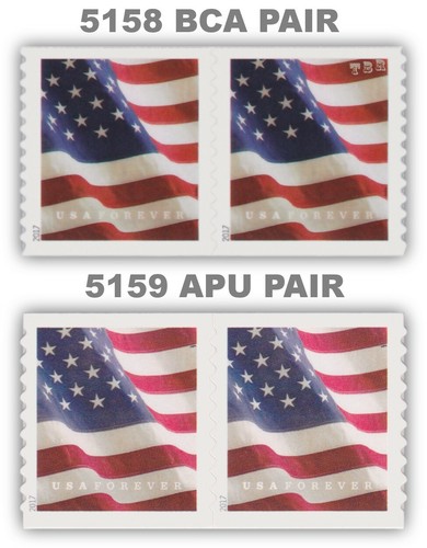 5158 BCA and 5159 APU Flag USA Forever Stamps Set of 2 Pairs 2017 MNH ...