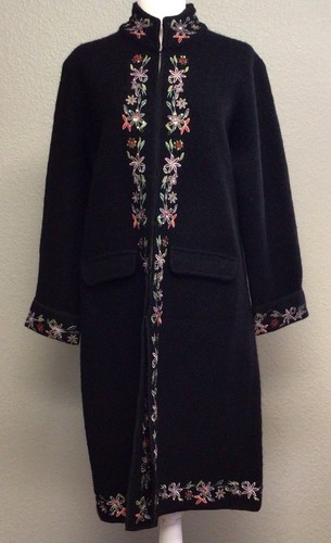 Kenar Black Embroidered Long Cardigan Long Sleeve Wool Size Large Hook ...