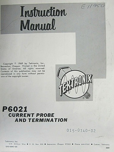 Tektronix P6021 Current Probe and Termination Instruction Manual 070 ...