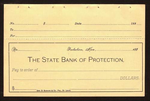 Check from The State Bank of Protection - Protection Kansas - Circa ...
