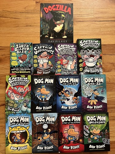 Lot 13 Dav Pilkey Books: 7 Dog Man; 3 Captain Underpants; Dogzilla ...