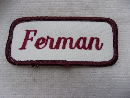 FERMAN USED EMBROIDERED SEW ON NAME PATCH TAGS MAROON ON WHITE | eBay