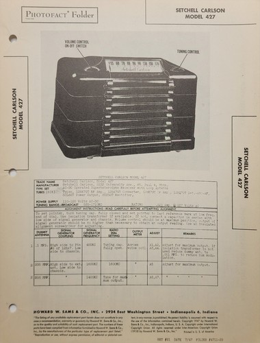 SAMS PHOTOFACT SERVICE MANUAL 21-29 SETCHELL CARLSON MODEL 427 | eBay
