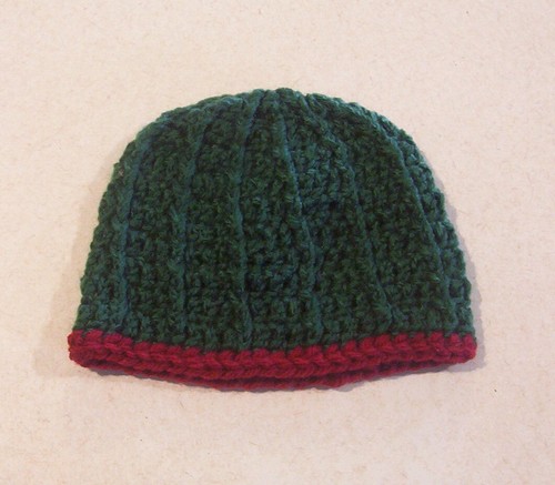 Crochet Forest Green with Maroon Trim Ribbed Stocking Cap 16"-18" Doll ...