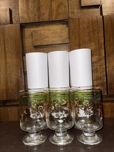 Vintage Starlyte Green & Gold Banded Highball Tumbler Glass Set of 6 ...