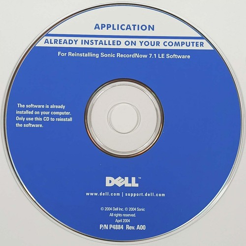 Dell Inspiron 5160 Sonic RecordNow 7.1 LE Reinstallation CD P4884 Rev ...