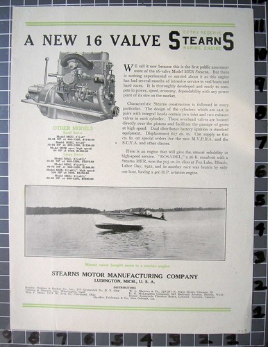 1923 STEARNS MARINE ENGINE ROSADEL LUDINGTON BOAT FOX LAKE ILLINOIS ...