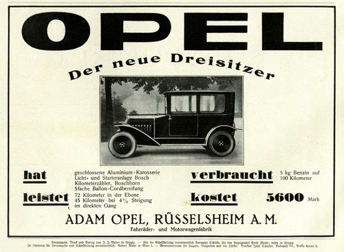Opel three-seater German 1925 automobile ad Germany advertising | eBay