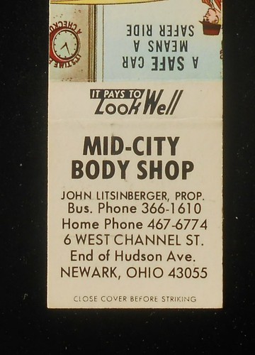 1960s Mid-City Body Shop John Litsinberger 6 West Channel St. Newark OH ...