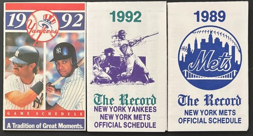 Lot of 3 NY Yankees & NY Mets Pocket Schedules/'89 Mets, '92 Yanks, '92 ...