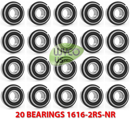 20 BALL BEARINGS W/ RETAINER (SNAP RING), 1616-2RS-NR, 1/2"ID x 1-1/8 ...