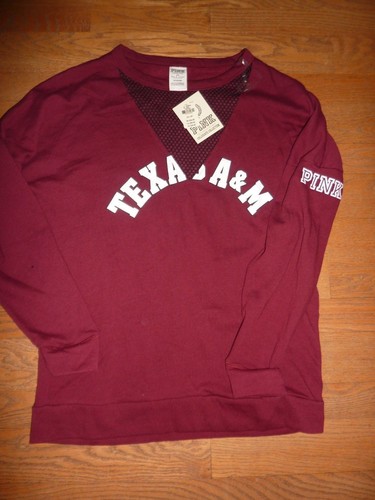 VICTORIAS SECRET PINK "TEXAS" "A&M" MESH VNECK SWEATSHIRT NWT | eBay