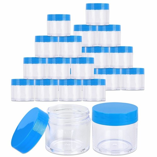 24 Pieces 30G/30ML Round Clear Cosmetic Sample Jars Container Blue Lid ...