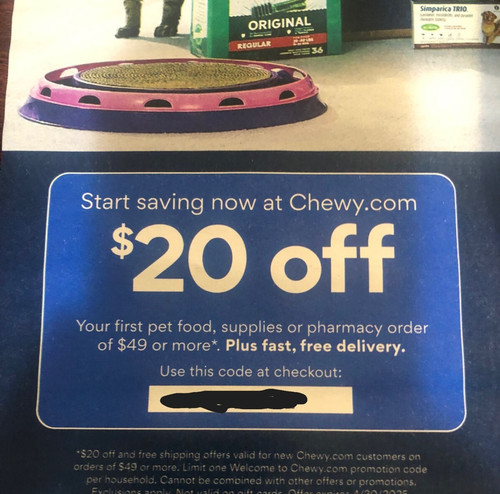 $20 OFF Chewy Coupon First Order Of $49 or More. Dog Cat Pet Supplies ...