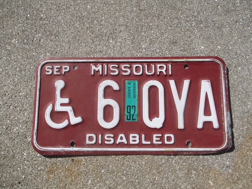 Missouri 1992 Disabled license plate # 6 QYA | eBay