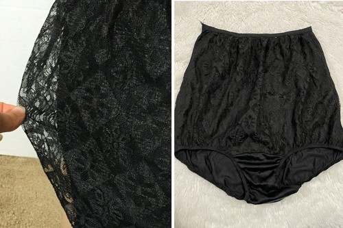 Vintage FLORAL LACE OVERLAY in Front Brief Panties Nylon? Acetate? L ...