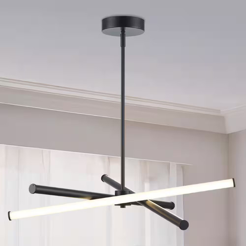 York 28 In. Modern Black Linear Integrated LED Dimmable Pendant Light ...