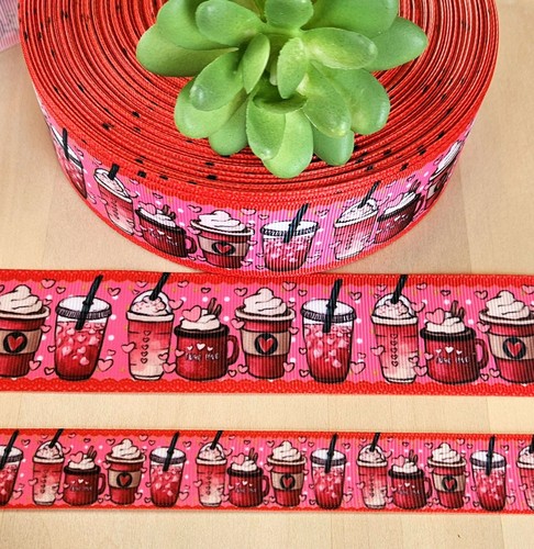 7/8 & 1.5"(1 YD) Valentine Drinks Grosgrain Ribbon Frappe Coffee Hot ...