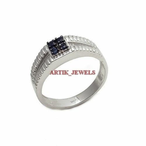 Heated Blue Sapphire Gemstone with 925 Sterling Silver Ring for Men's AJ303
