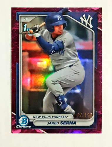 Jared Serna 2024 1st Bowman Chrome @BCP-68 Fuchsia Lunar REFRACTOR 199/ ...