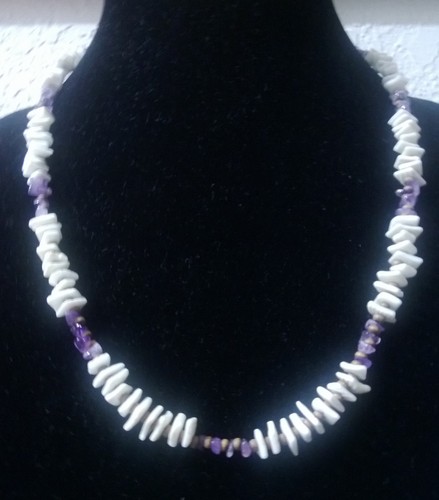 Men.s 23 1/2 " Pucca-Shell,Wood & Amethysyst Necklace | eBay