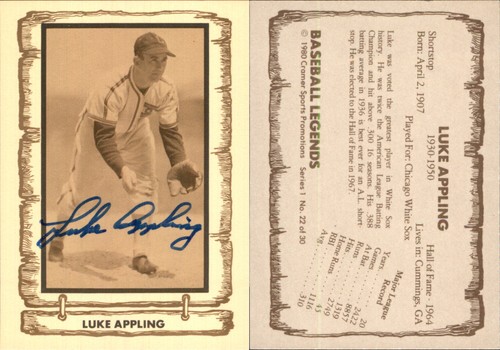Luke Appling Signed 1980 Cramer Baseball Legends AU HOF White Sox Auto ...