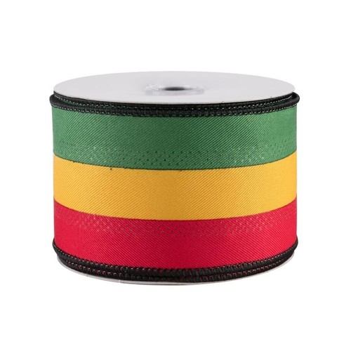 Red Yellow Green Striped Ribbon - 2 1/2" x 10 Yards, Wired Edge, Rasta ...