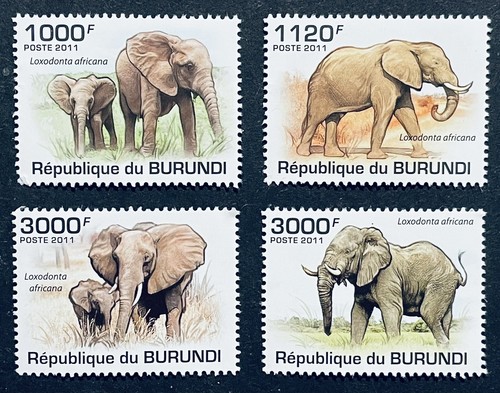 BURUNDI AFRICAN BUSH ELEPHANT STAMPS SET 4V 2011 MNH WILD ANIMALS ...