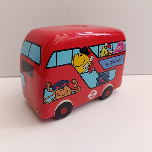 Mr Men & Little Miss HappyLand Ceramic Red London Bus Money Box Piggy ...