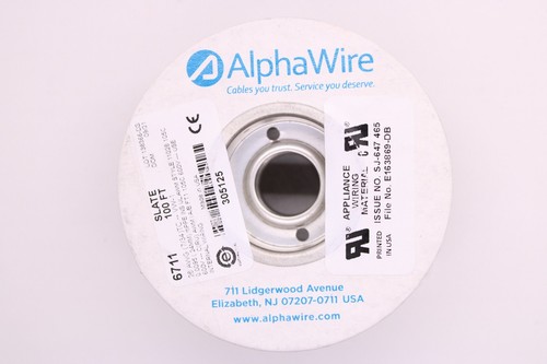 AlphaWire 6711 Wire, 26 AWG 7/34" 100' Spool, Grey HOOK-UP STRND 26 AWG ...