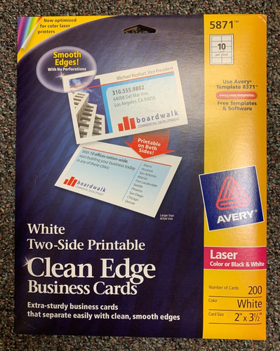 Avery 5871 Clean Edge Business Cards Laser 2 x 3 1/2 White 200/Pack ...