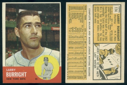 (66352) 1963 Topps 174 Larry Burright Mets-EM | eBay