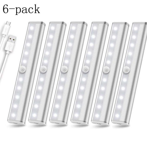10 LED Closet Light USB Night Kitchen Rechargeable Motion Sensor Bar ...