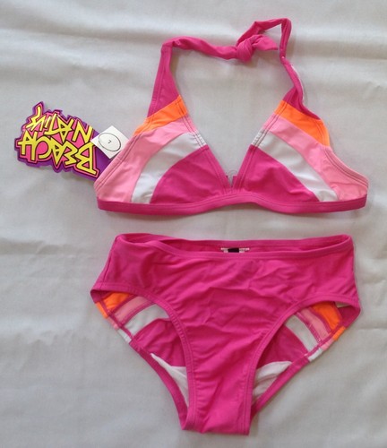 Beach Native big girl bathing swim suit 2 piece pink halter bikini L ...