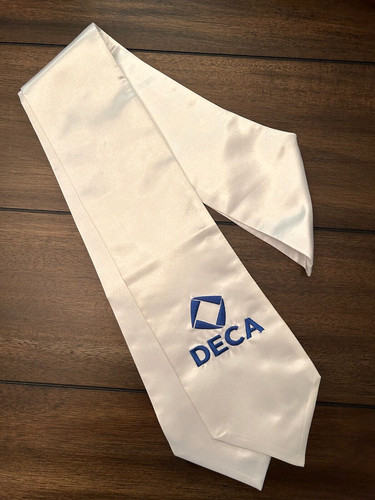 DECA Logo White Blue Embroidered Satin Graduation Stole | eBay