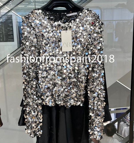 ZARA NEW WOMAN SEQUINNED TOP SILVER S,M,L 4813/838 | eBay