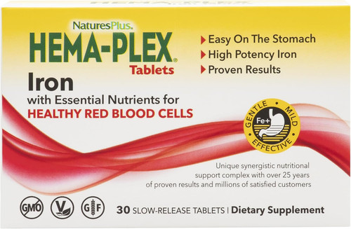 Hema-Plex Iron - 30 Slow-Release Tablets - 85 Mg Chelated Iron - Total ...