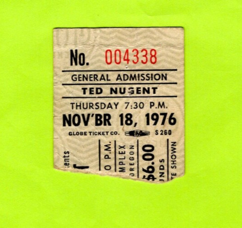 Ted Nugent & Be Bop Deluxe 1976 Concert Ticket Stub, Portland, OR, Free ...