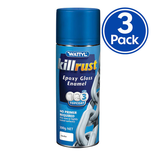 WATTYL Killrust Epoxy Gloss Enamel Paint 300g Aerosol Ultra Blue x 3 ...