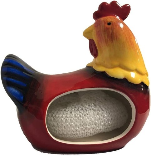 BLUE CHICKEN Scrubby Ceramic Holder w/ Scrubbie Sponge Kitchen Sink ...