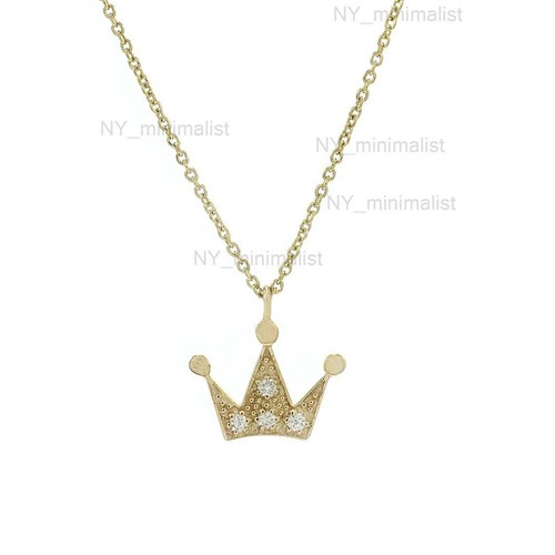 Fairytale & Princess Crown Charm Pendant Necklace Solid 14K Yellow Gold ...