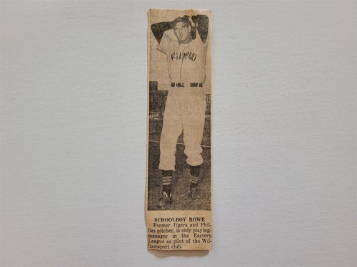 Schoolboy Rowe Williamsport Tigers 1951 Baseball Panel | eBay