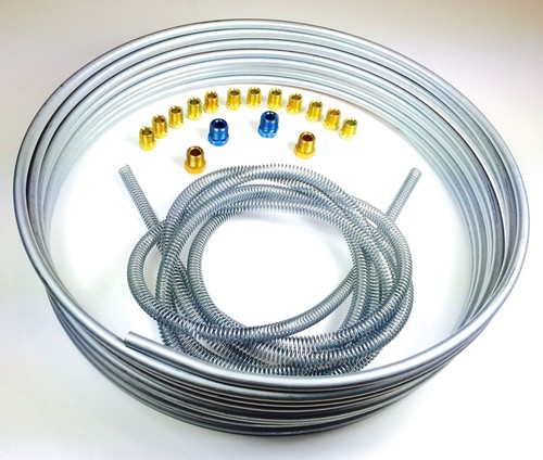 Brake Line Kit - 25 ft of 1/4" Roll with 16 Fittings and 8 ft of Spring ...