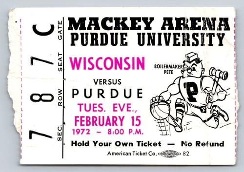 Wisconsin vs Purdue 2/15/72 Basketball Ticket Stub Mackey Arena Boilermaker Pete | eBay