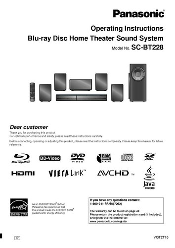 Panasonic SA-BT228 Home Theater System Owners Instruction Manual | eBay