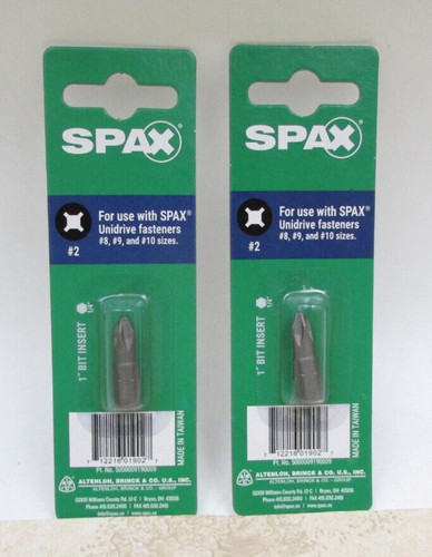 2 PACK SPAX Unidrive #2 Phillips 1" Insert Drive Bit For #8, #9 And #10 ...