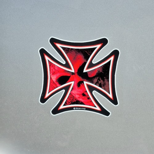 Evil Red Skull Iron Cross Vinyl Sticker Decal For Car Van Helmet ...