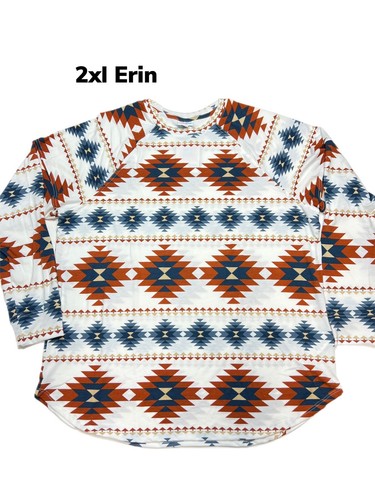 2xl LULAROE Erin Raglan Long Sleeve Aztec On White Jersey Material Fits ...