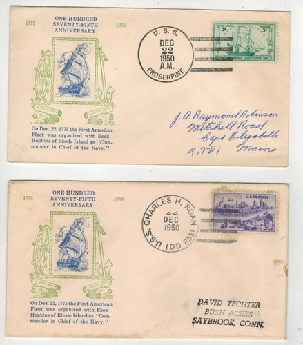 WINFRED GRANDY EVENT CACHET 1950 SET OF 2 NAVY USS PROSERPINE & CHARLES ...