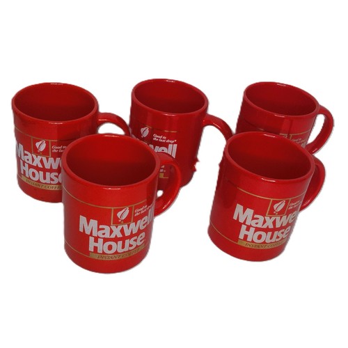 Vintage Maxwell House Instant Coffee Mugs Cups Red Gold Trim 12 OZ Set ...